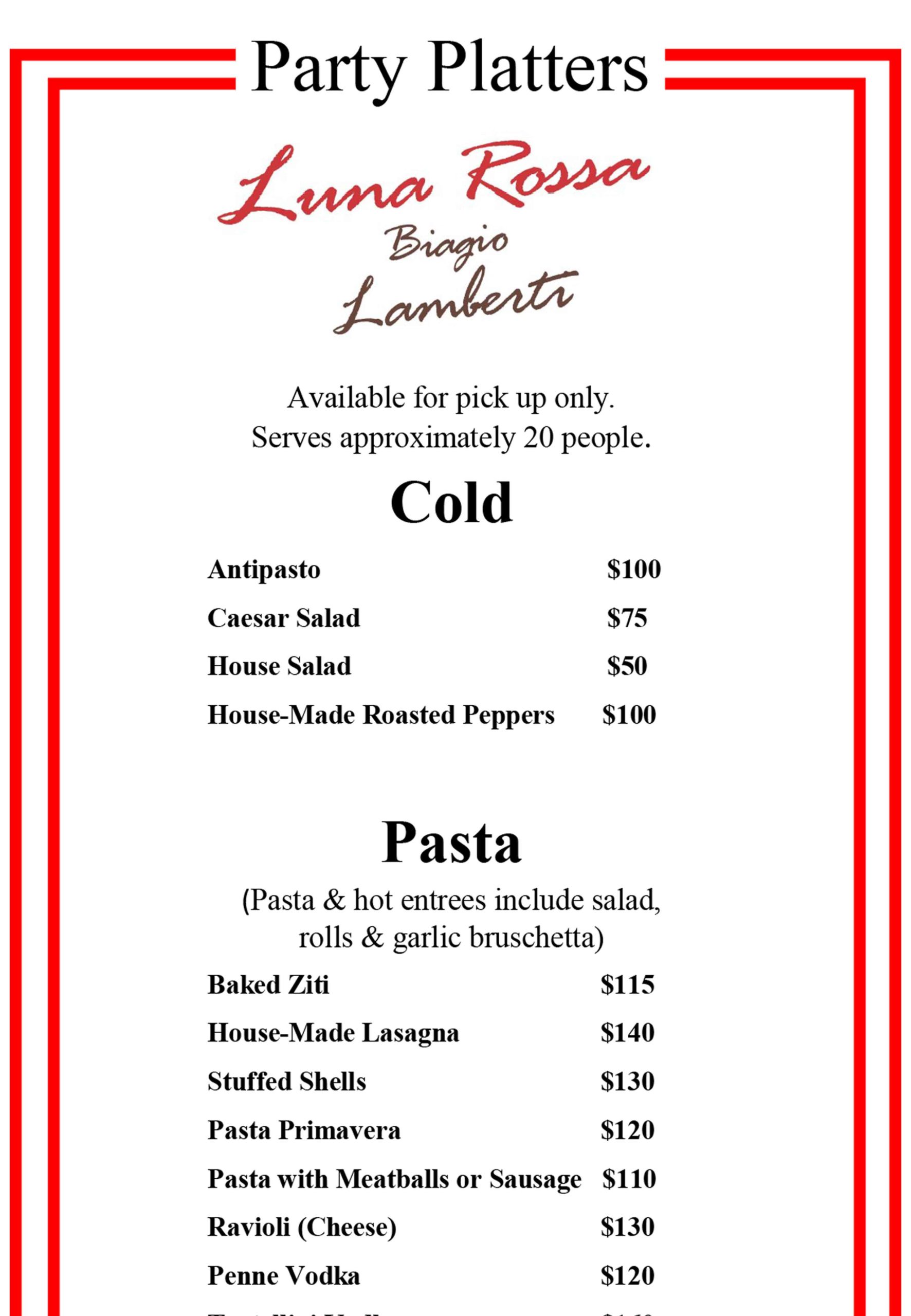 Our Menu - Luna Rosa Biagio Lamberti